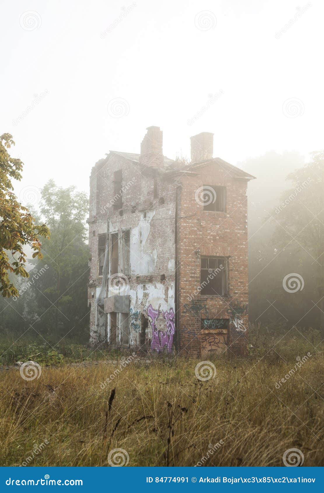 Old ghost house in a fog stock image. Image of cabin - 84774991