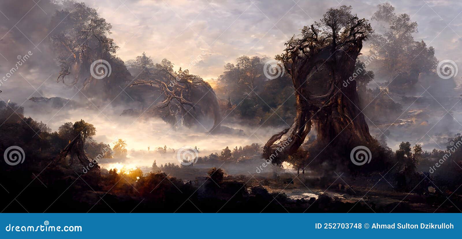 Old Giant Tree in the Woods Stock Illustration - Illustration of dawn ...