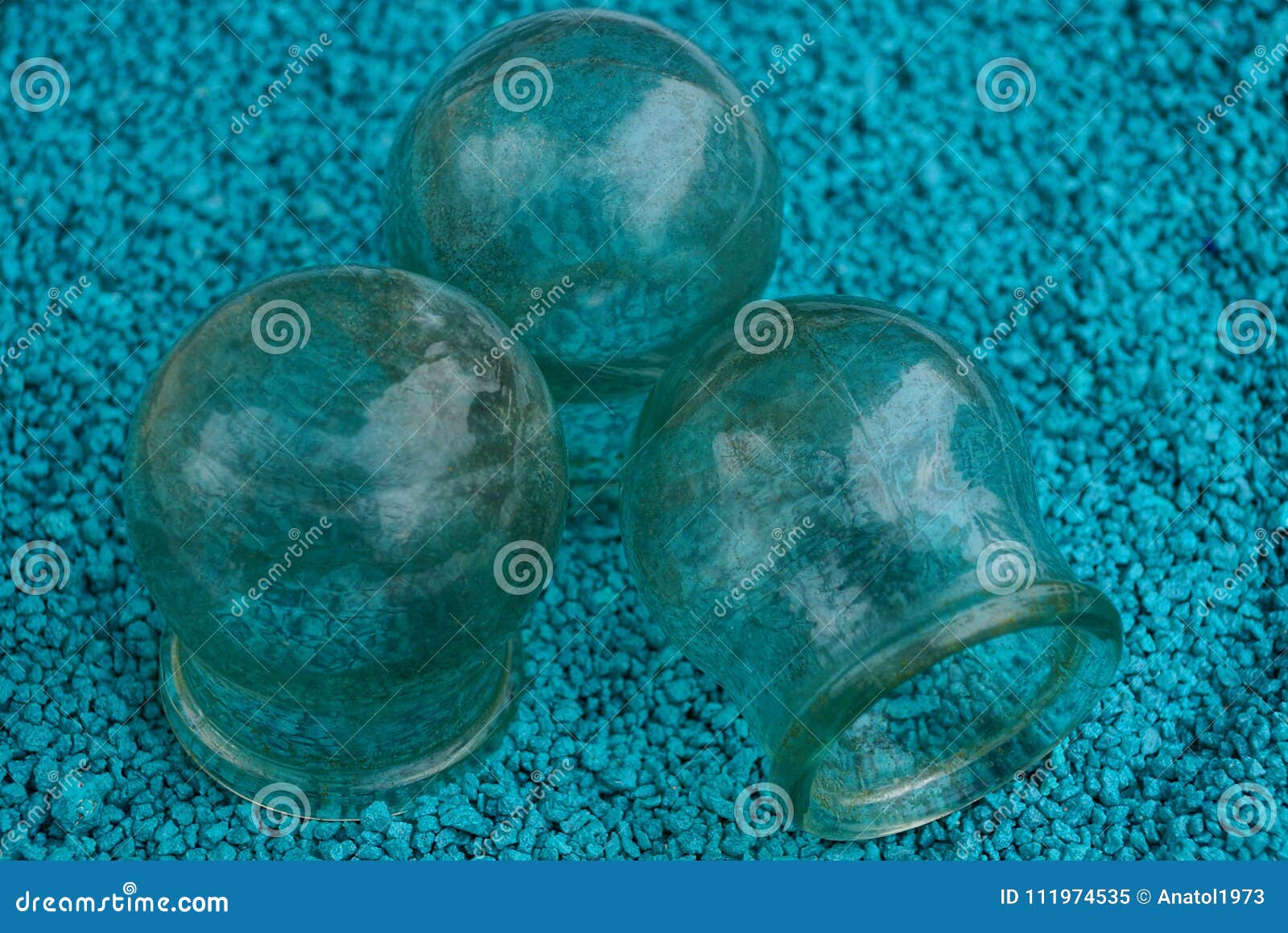 Three Old Glass Medical Jars on Blue Sand Stock Image - Image of ...