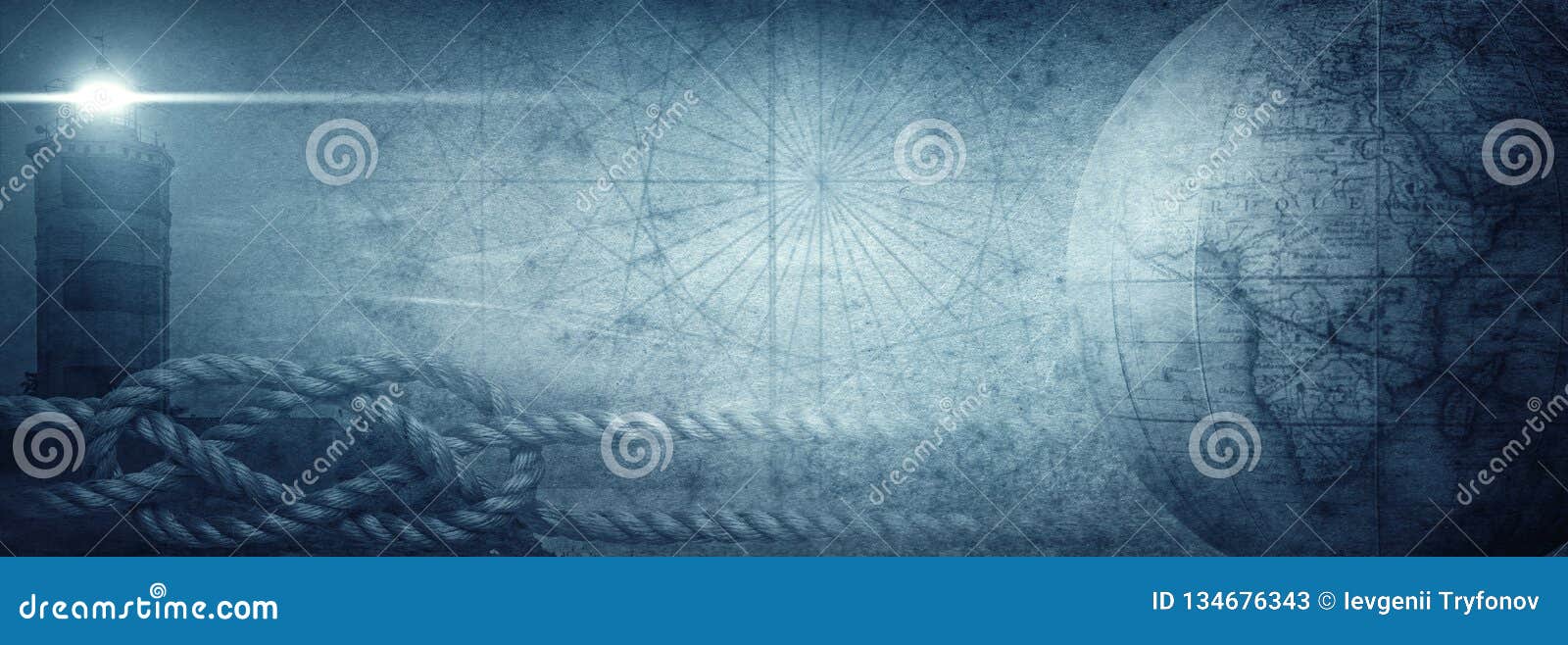 Old Globe Lighthouse And Sea Knot On Abstract Map Background Pirate