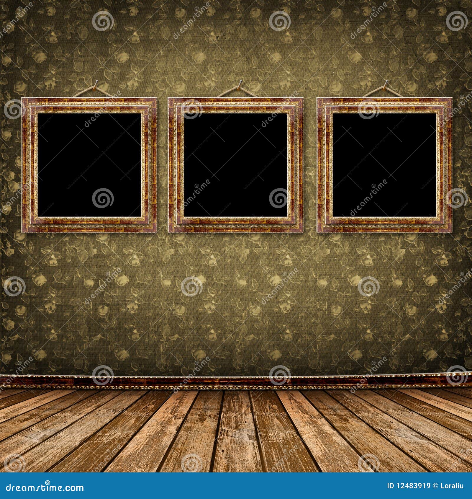 Old Gold Frames Victorian Style on the Wall Stock Image - Image of ...