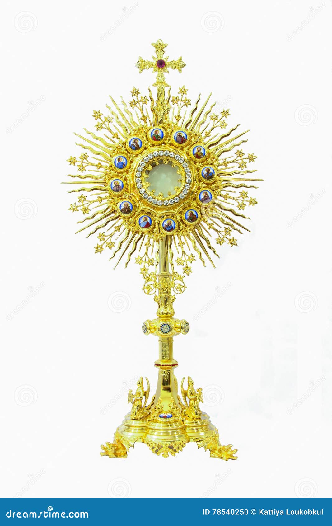 Old Gold Monstrance on White Background Stock Photo - Image of holy ...