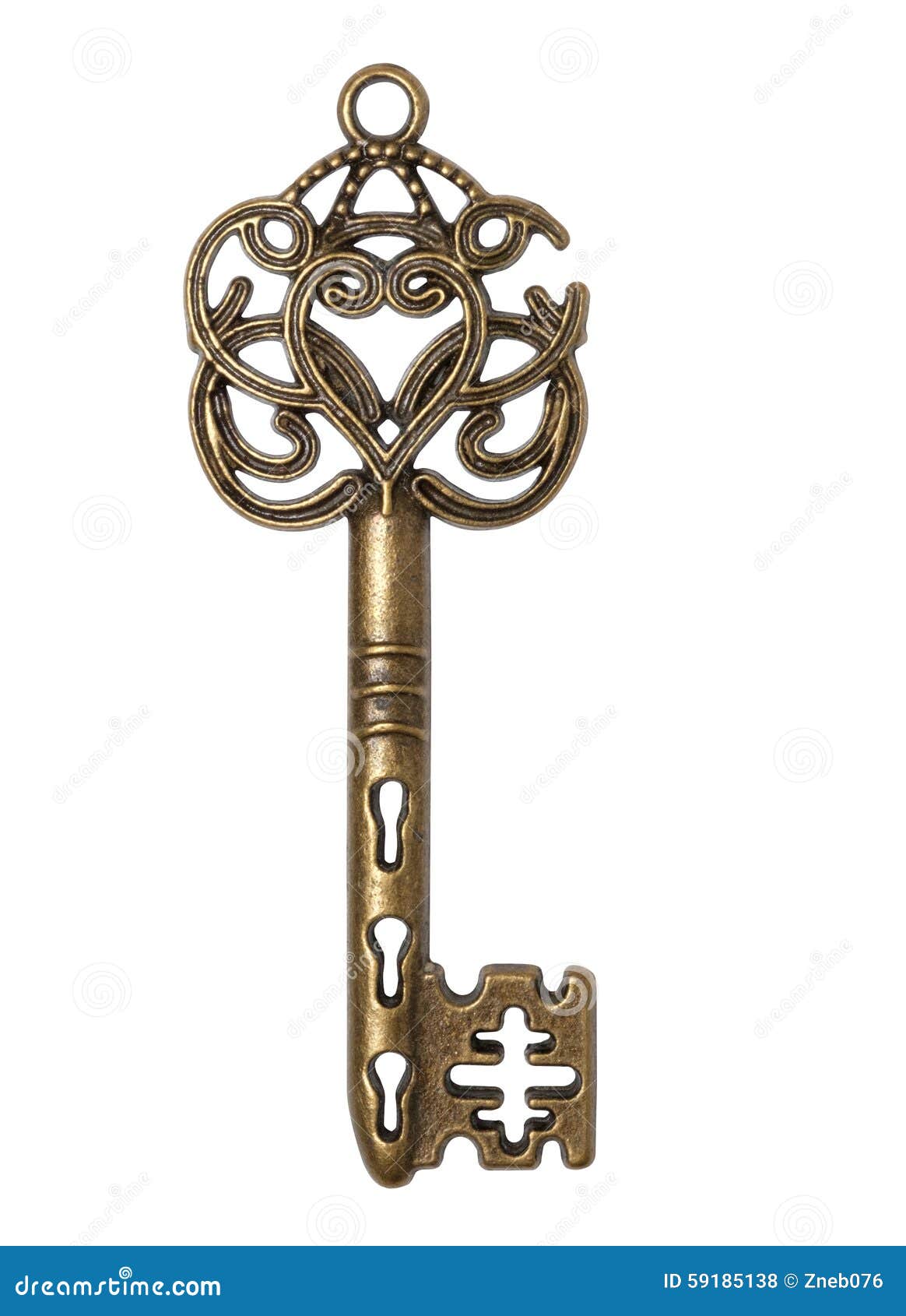 Old Gold Skeleton Key Isolated on White Background. Stock Photo - Image ...