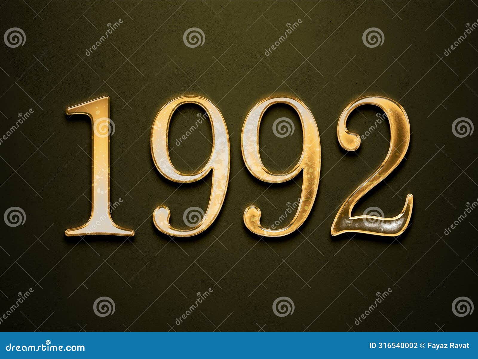 Old Gold Effect of 1992 Number with 3D Glossy Style Mockup. Stock Photo ...