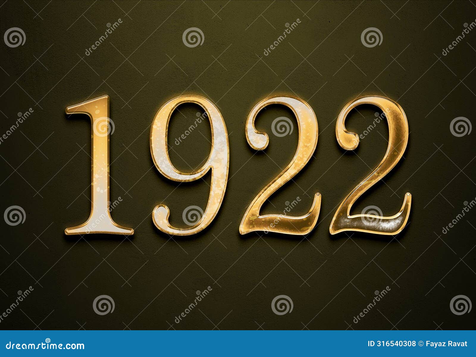 Old Gold Effect of 1922 Number with 3D Glossy Style Mockup. Stock Photo ...