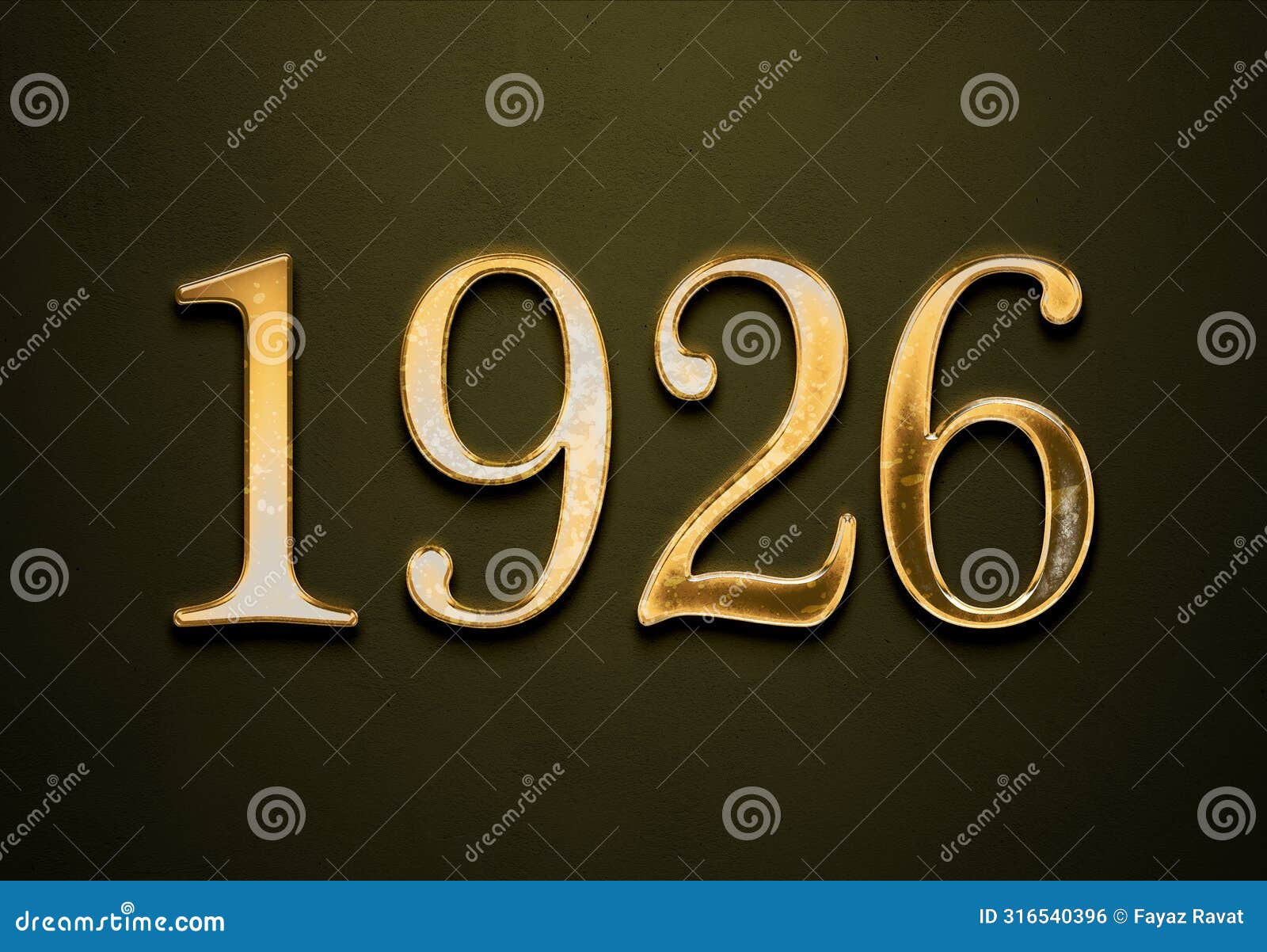 Old Gold Effect of 1926 Number with 3D Glossy Style Mockup. Stock Photo ...