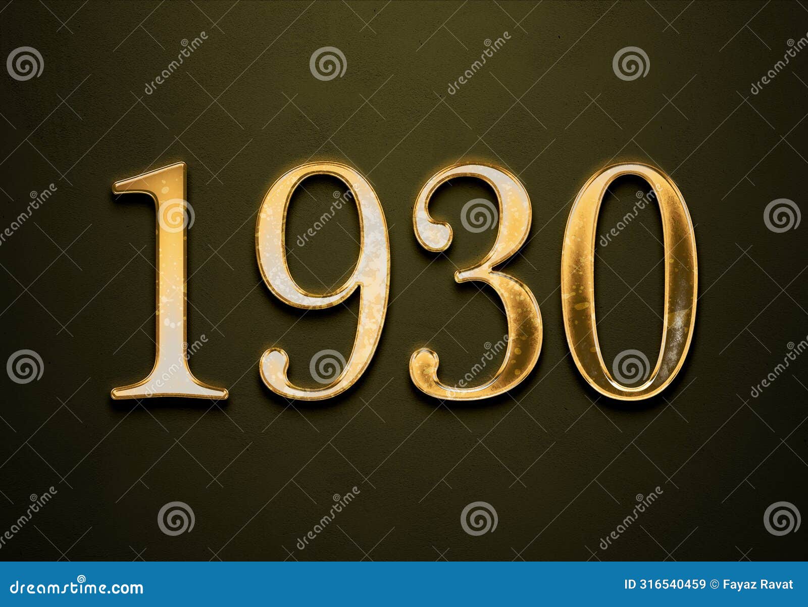 Old Gold Effect of 1930 Number with 3D Glossy Style Mockup. Stock Image ...