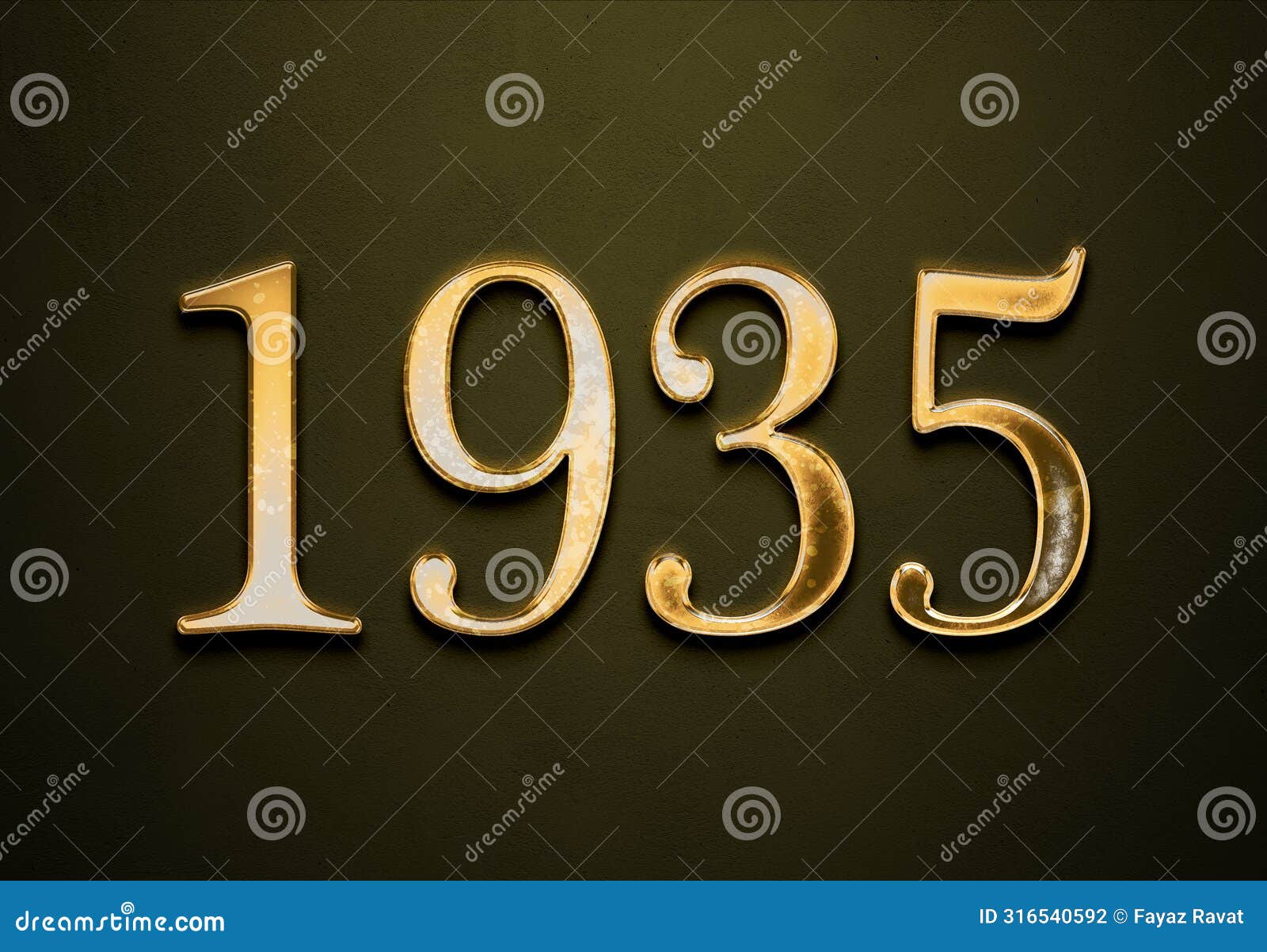 Old Gold Effect of 1935 Number with 3D Glossy Style Mockup. Stock Photo ...