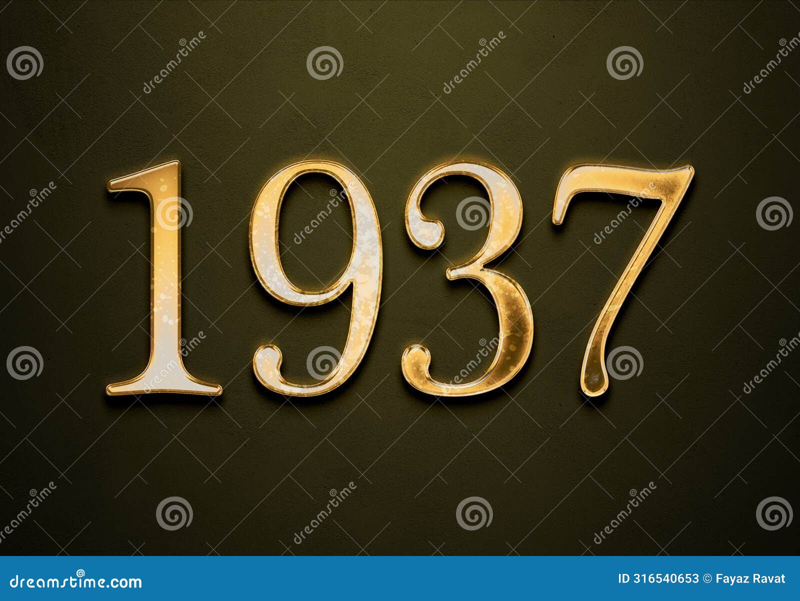 Old Gold Effect of 1937 Number with 3D Glossy Style Mockup. Stock Image ...