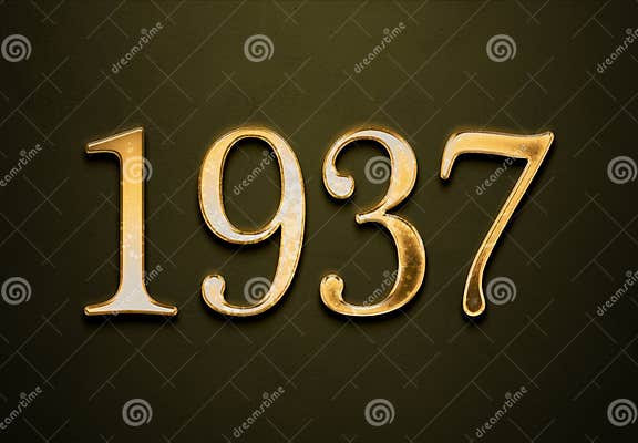 Old Gold Effect of 1937 Number with 3D Glossy Style Mockup. Stock Image ...