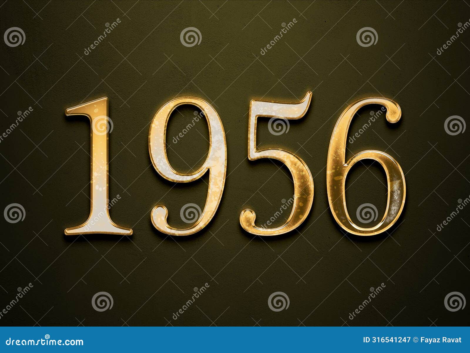 Old Gold Effect of 1956 Number with 3D Glossy Style Mockup. Stock Image ...