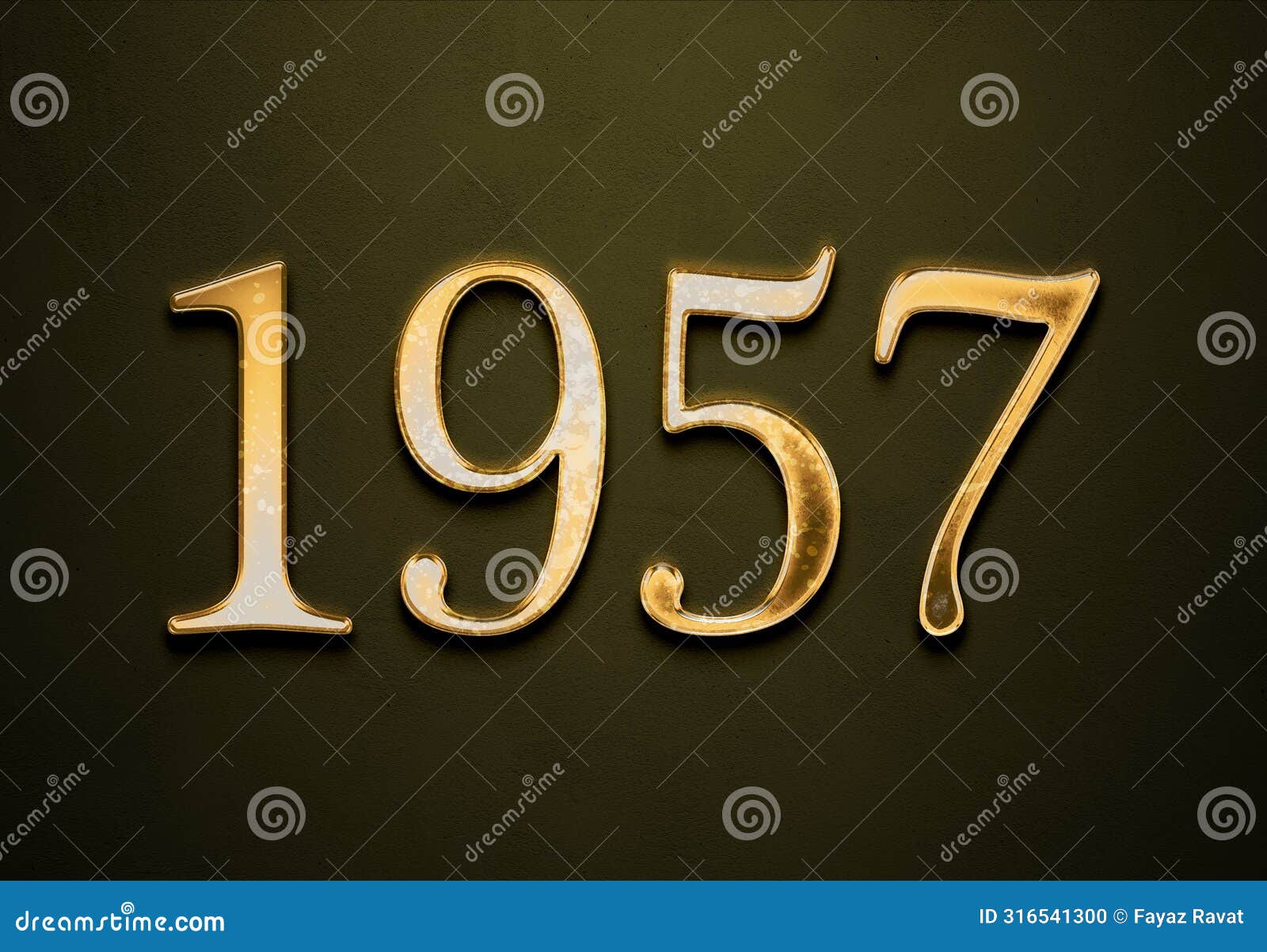 Old Gold Effect of 1957 Number with 3D Glossy Style Mockup. Stock Photo ...