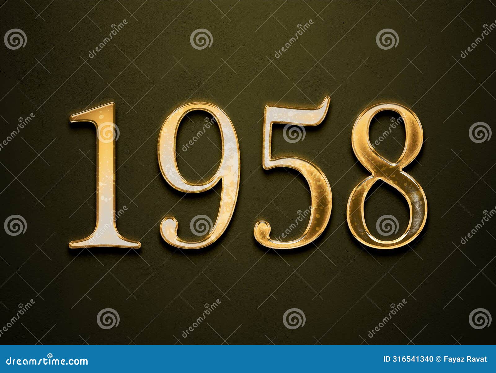 Old Gold Effect of 1958 Number with 3D Glossy Style Mockup. Stock ...