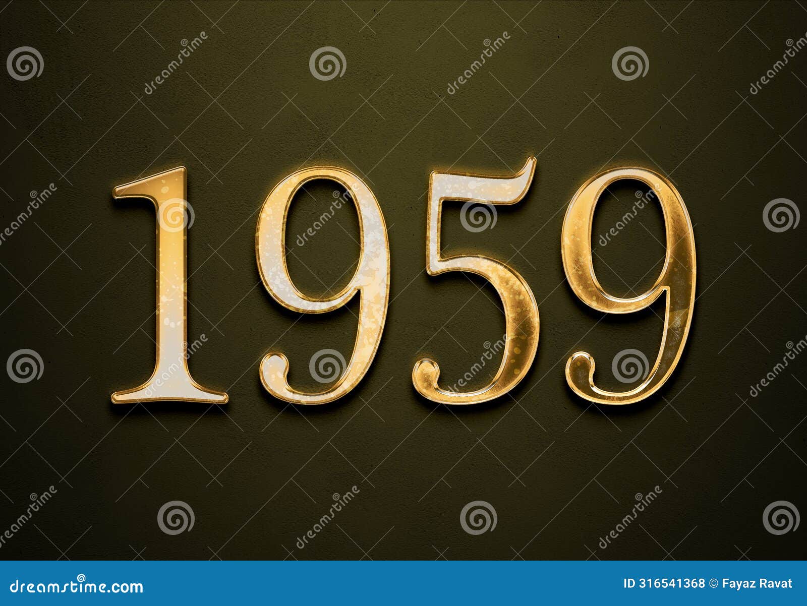 Old Gold Effect of 1959 Number with 3D Glossy Style Mockup. Stock ...