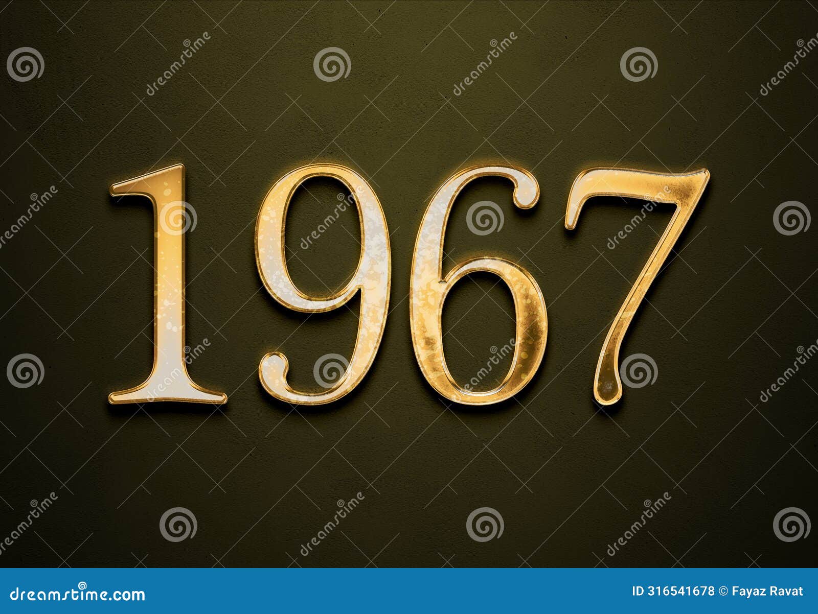 Old Gold Effect of 1967 Number with 3D Glossy Style Mockup. Stock Photo ...