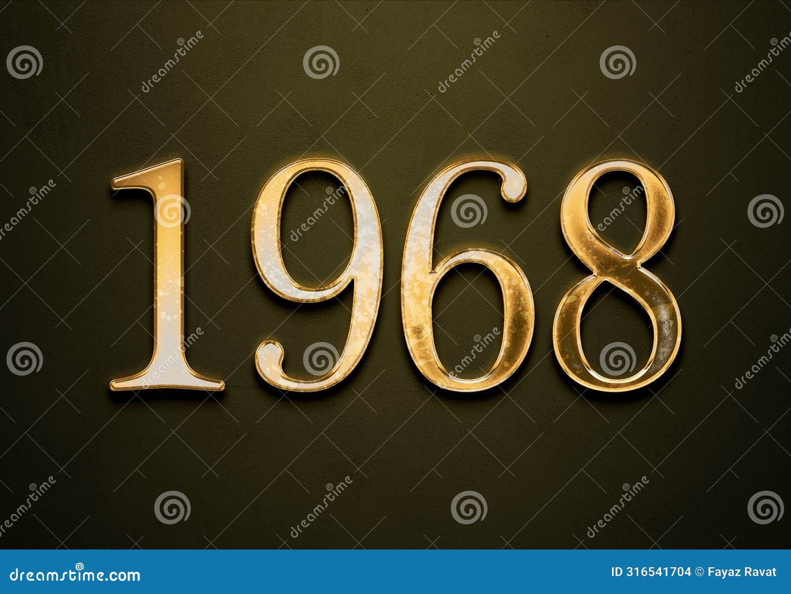 Old Gold Effect of 1968 Number with 3D Glossy Style Mockup. Stock Photo ...
