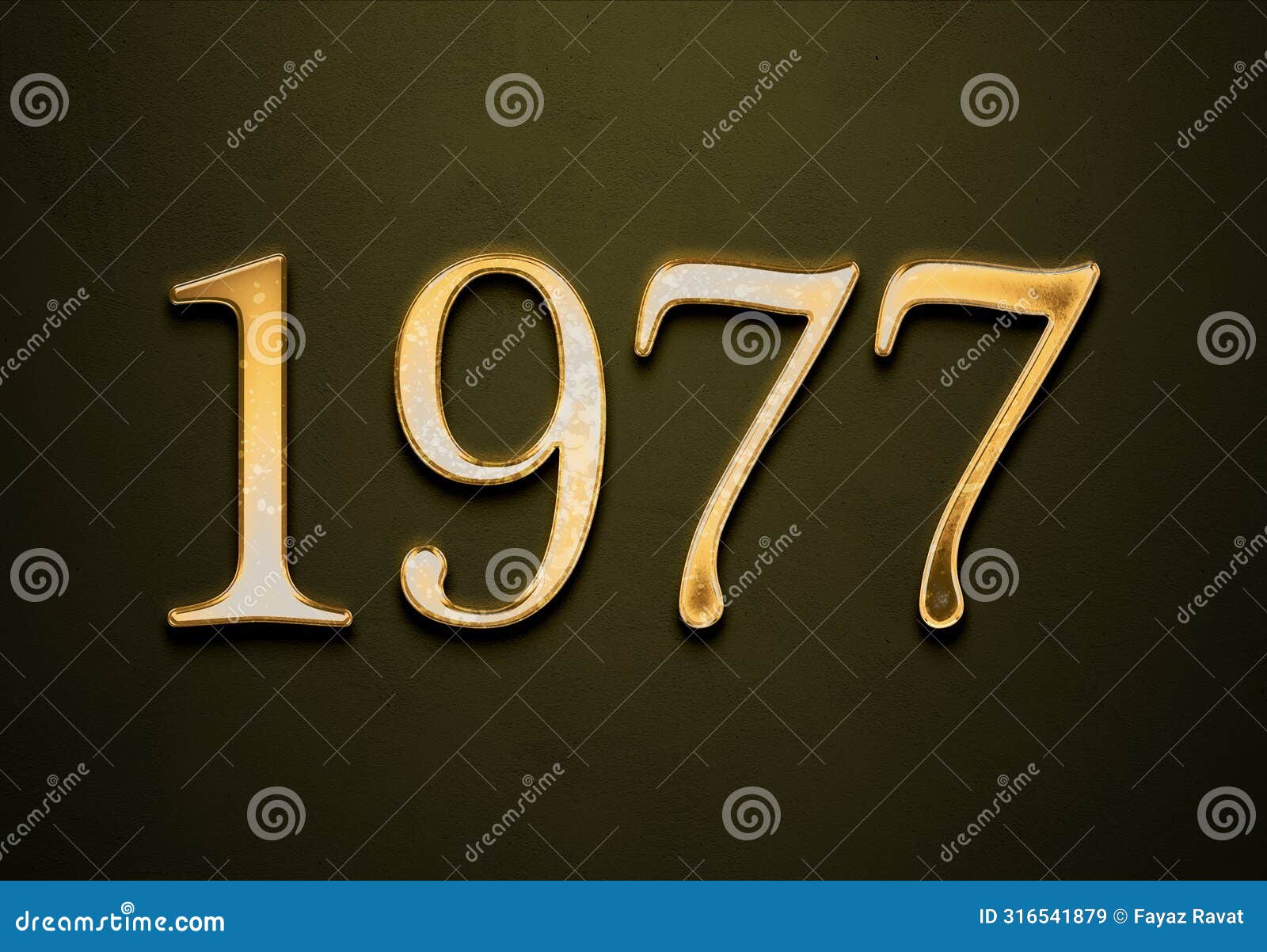 Old Gold Effect of 1977 Number with 3D Glossy Style Mockup. Stock ...