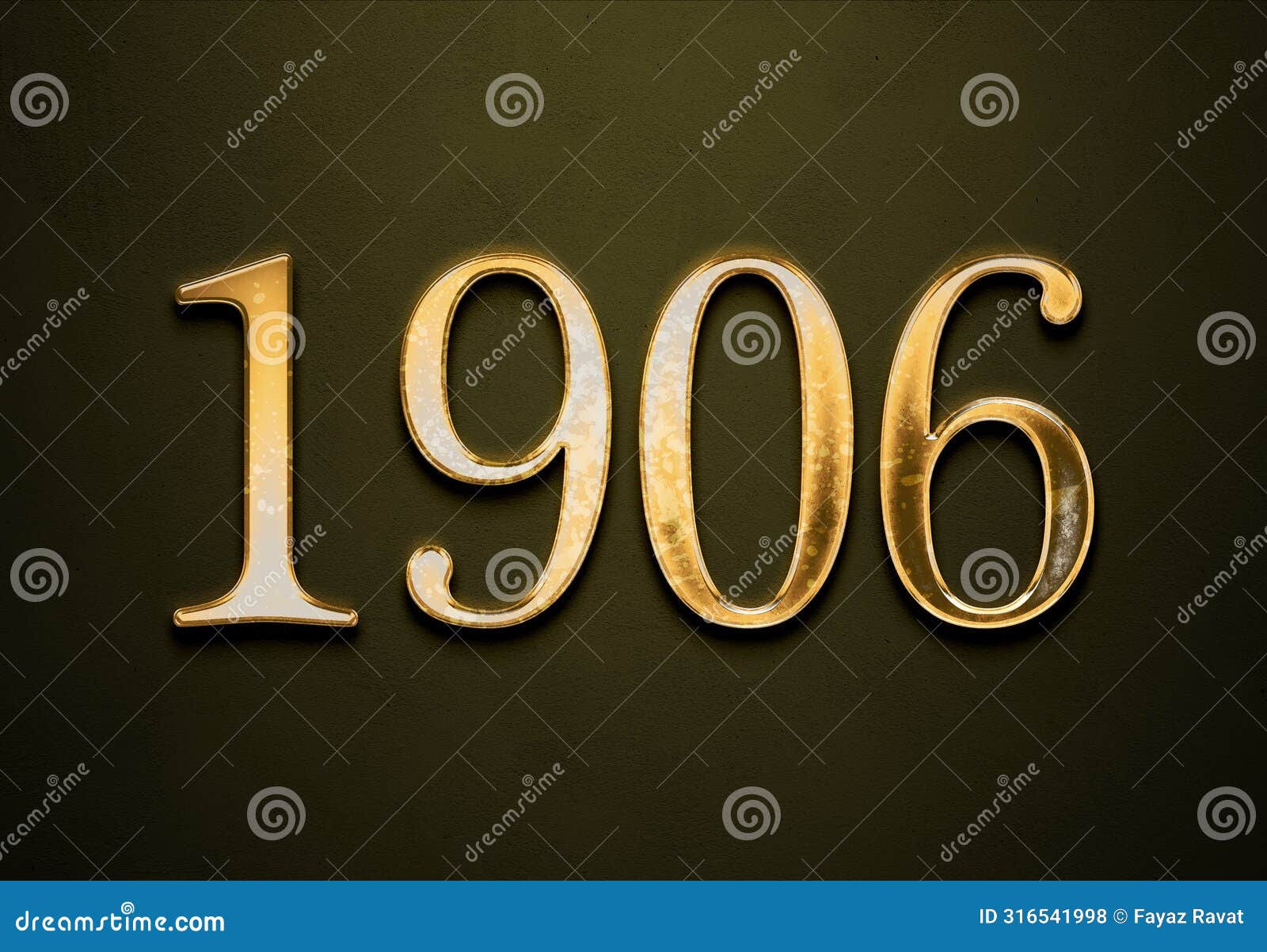 Old Gold Effect of 1906 Number with 3D Glossy Style Mockup. Stock ...