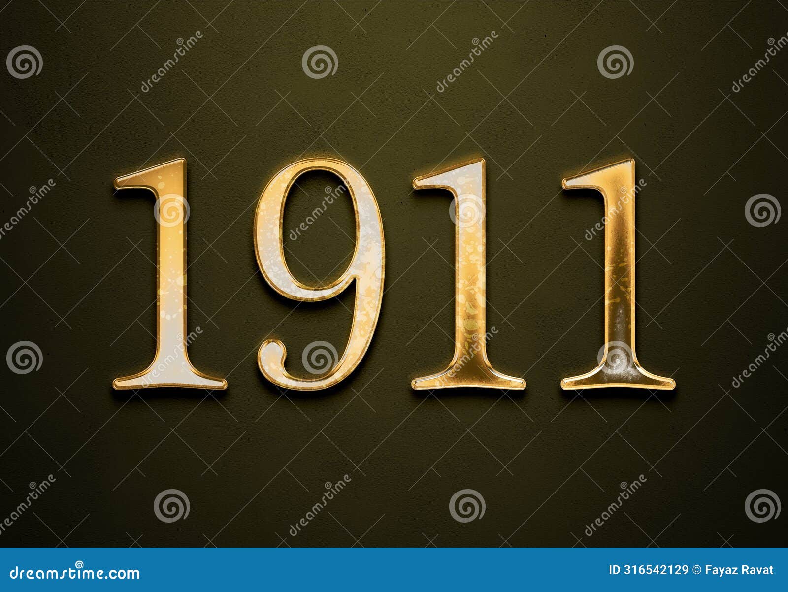 Old Gold Effect of 1911 Number with 3D Glossy Style Mockup. Stock Image ...
