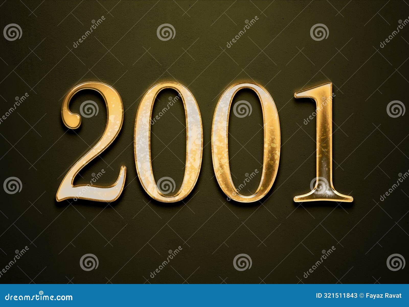 Old Gold Effect of 2001 Number with 3D Glossy Style Mockup. Stock Image ...