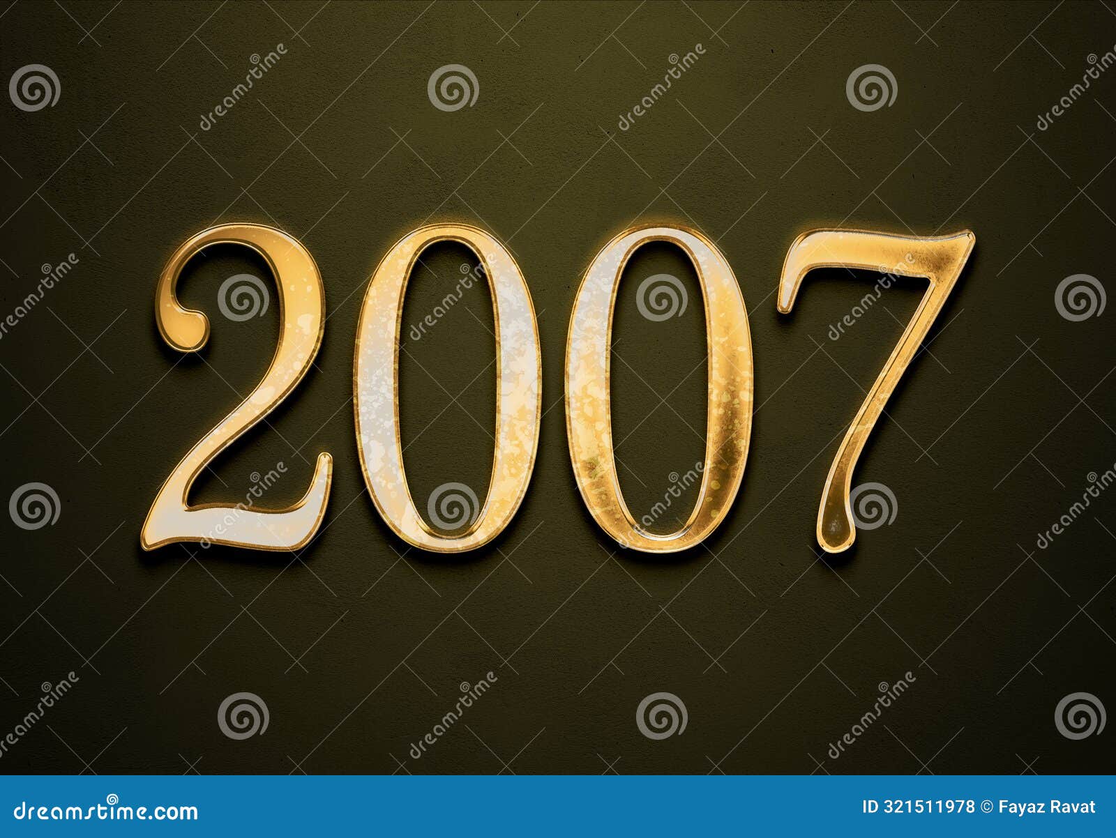 Old Gold Effect of 2007 Number with 3D Glossy Style Mockup. Stock Photo ...