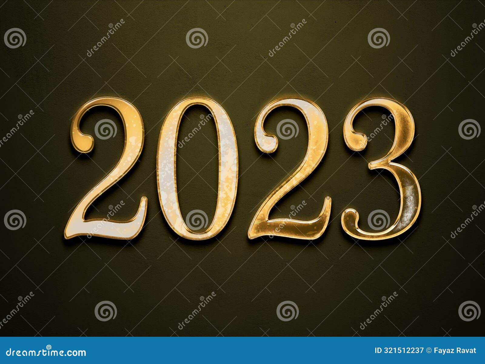 Old Gold Effect of 2023 Number with 3D Glossy Style Mockup. Stock ...