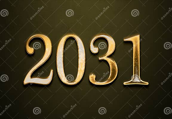 Old Gold Effect of 2031 Number with 3D Glossy Style Mockup. Stock ...