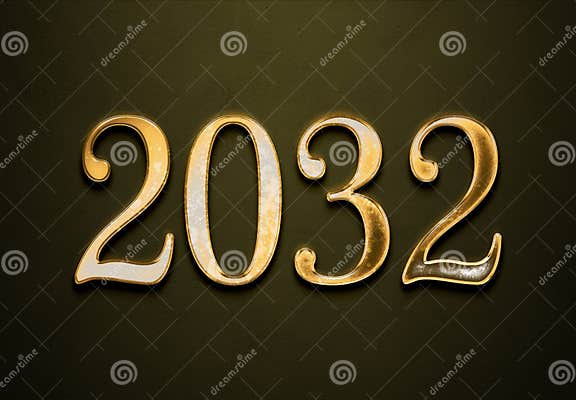 Old Gold Effect of 2032 Number with 3D Glossy Style Mockup. Stock ...