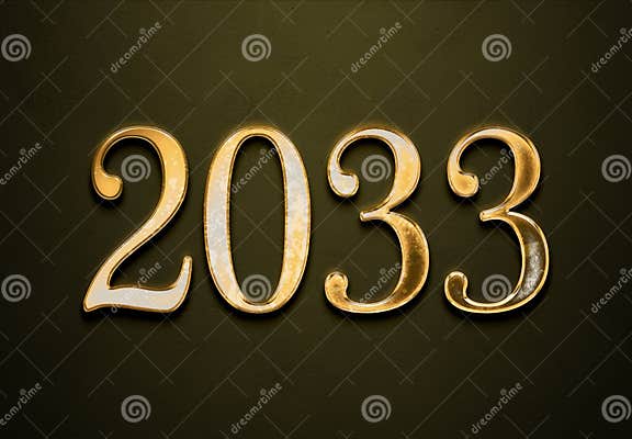 Old Gold Effect of 2033 Number with 3D Glossy Style Mockup. Stock ...