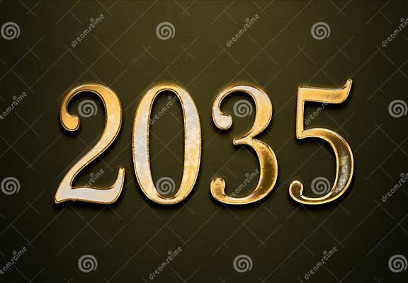 Old Gold Effect of 2035 Number with 3D Glossy Style Mockup. Stock ...