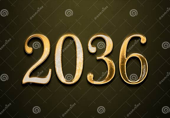 Old Gold Effect of 2036 Number with 3D Glossy Style Mockup. Stock ...