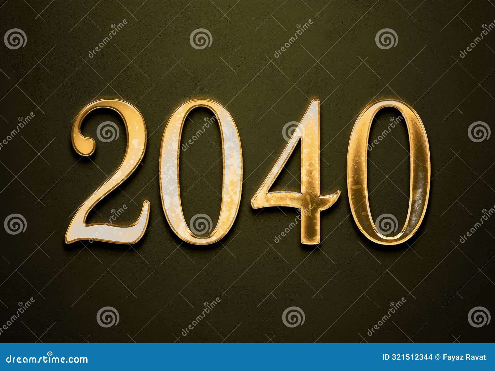 Old Gold Effect of 2040 Number with 3D Glossy Style Mockup. Stock ...
