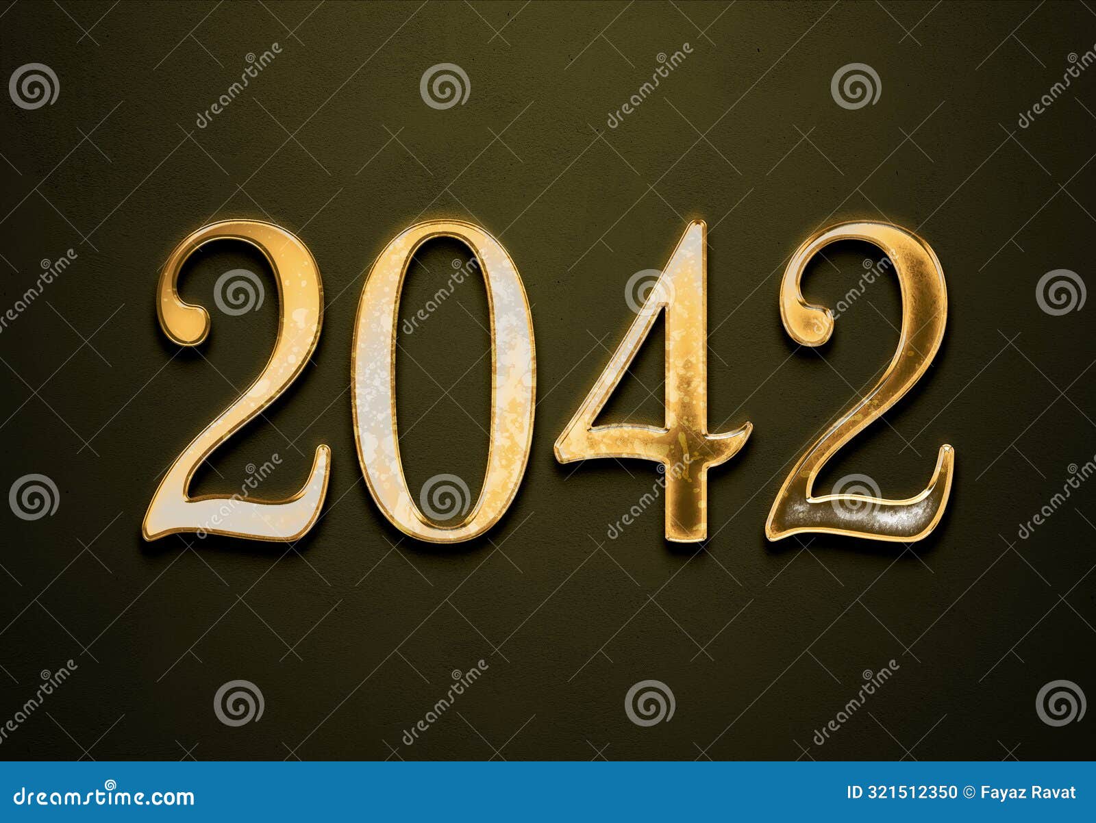 Old Gold Effect of 2042 Number with 3D Glossy Style Mockup. Stock ...