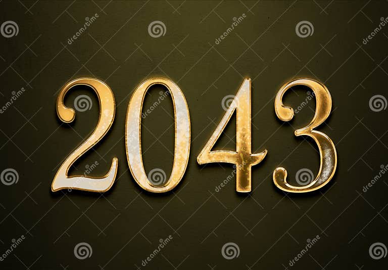 Old Gold Effect of 2043 Number with 3D Glossy Style Mockup. Stock ...