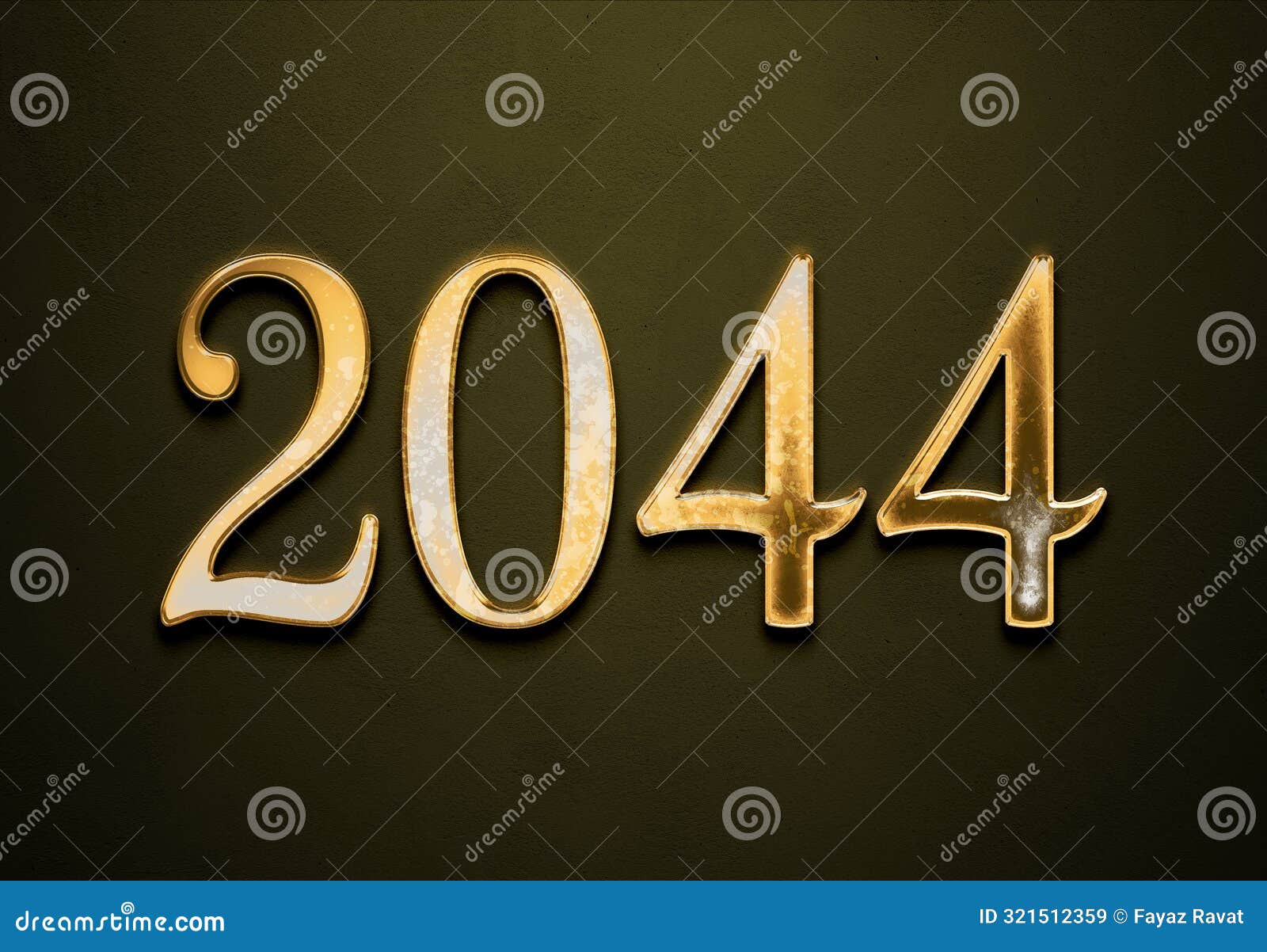 Old Gold Effect Of 2044 Number With 3D Glossy Style Mockup. Stock Image ...