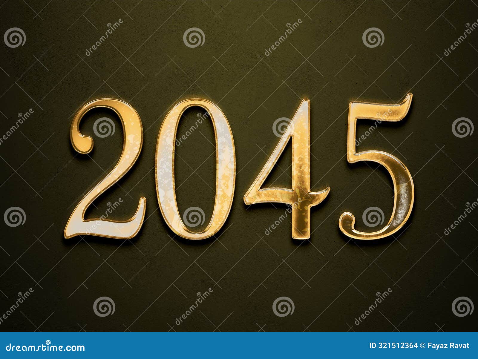 Old Gold Effect of 2045 Number with 3D Glossy Style Mockup. Stock ...