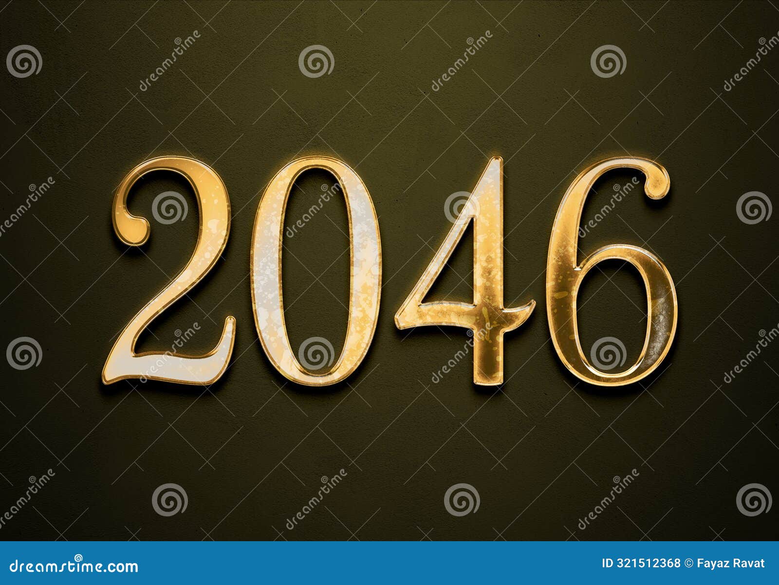 Old Gold Effect of 2046 Number with 3D Glossy Style Mockup. Stock ...