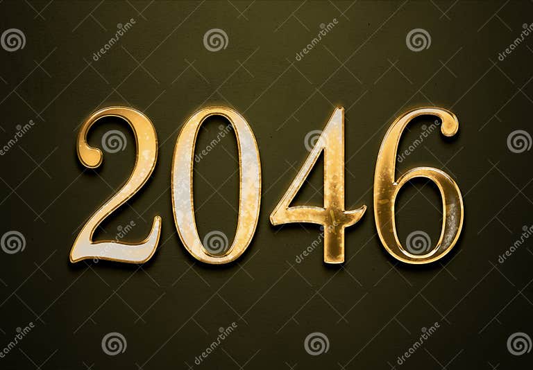 Old Gold Effect of 2046 Number with 3D Glossy Style Mockup. Stock ...