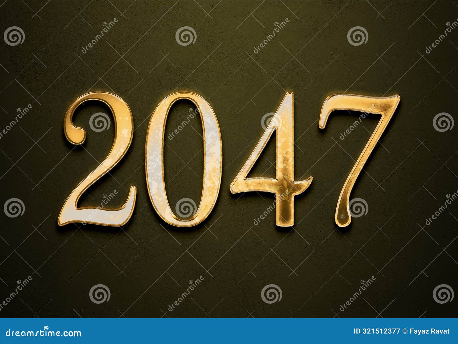 Old Gold Effect of 2047 Number with 3D Glossy Style Mockup. Stock ...