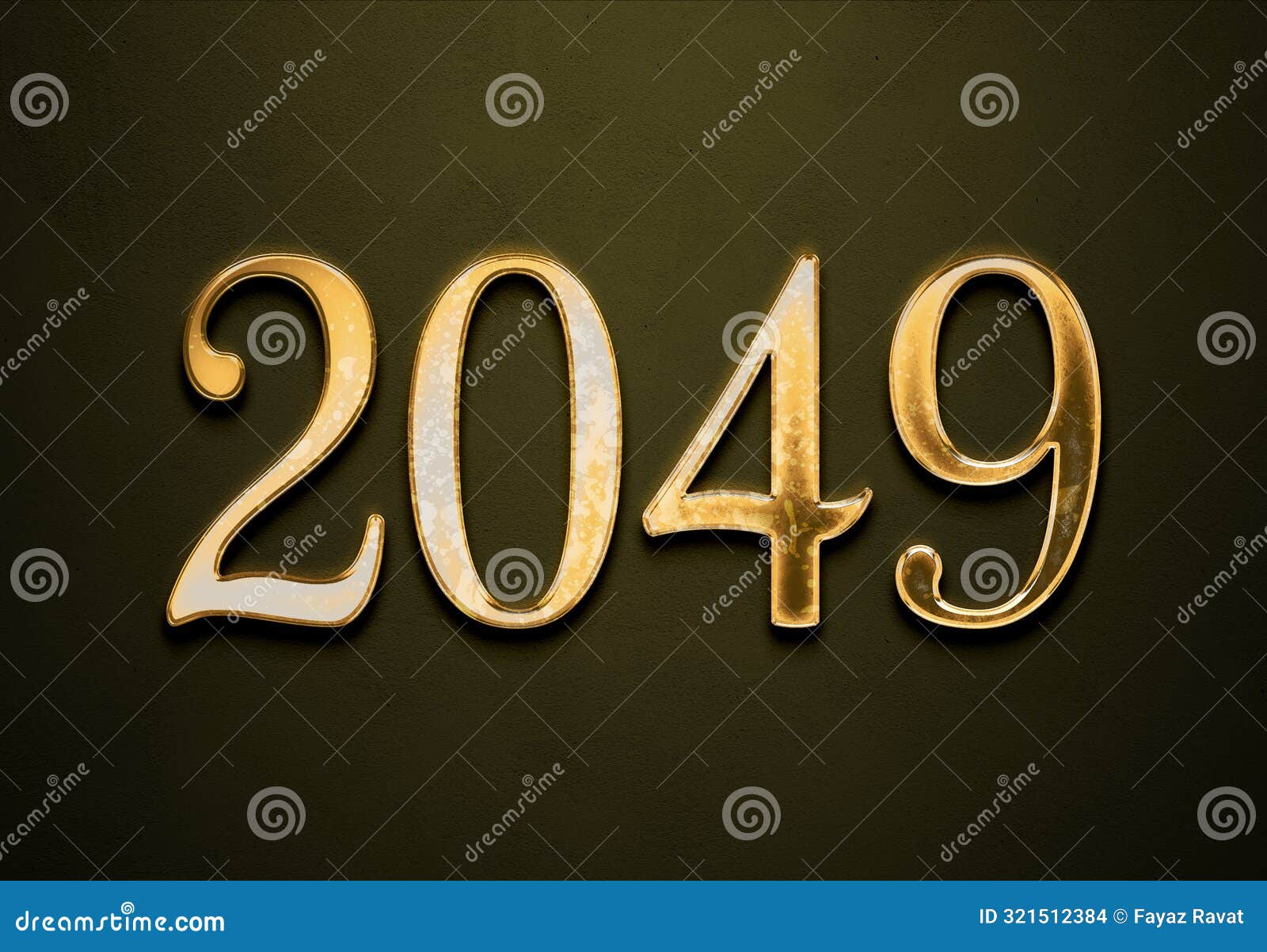 Old Gold Effect of 2049 Number with 3D Glossy Style Mockup. Stock ...