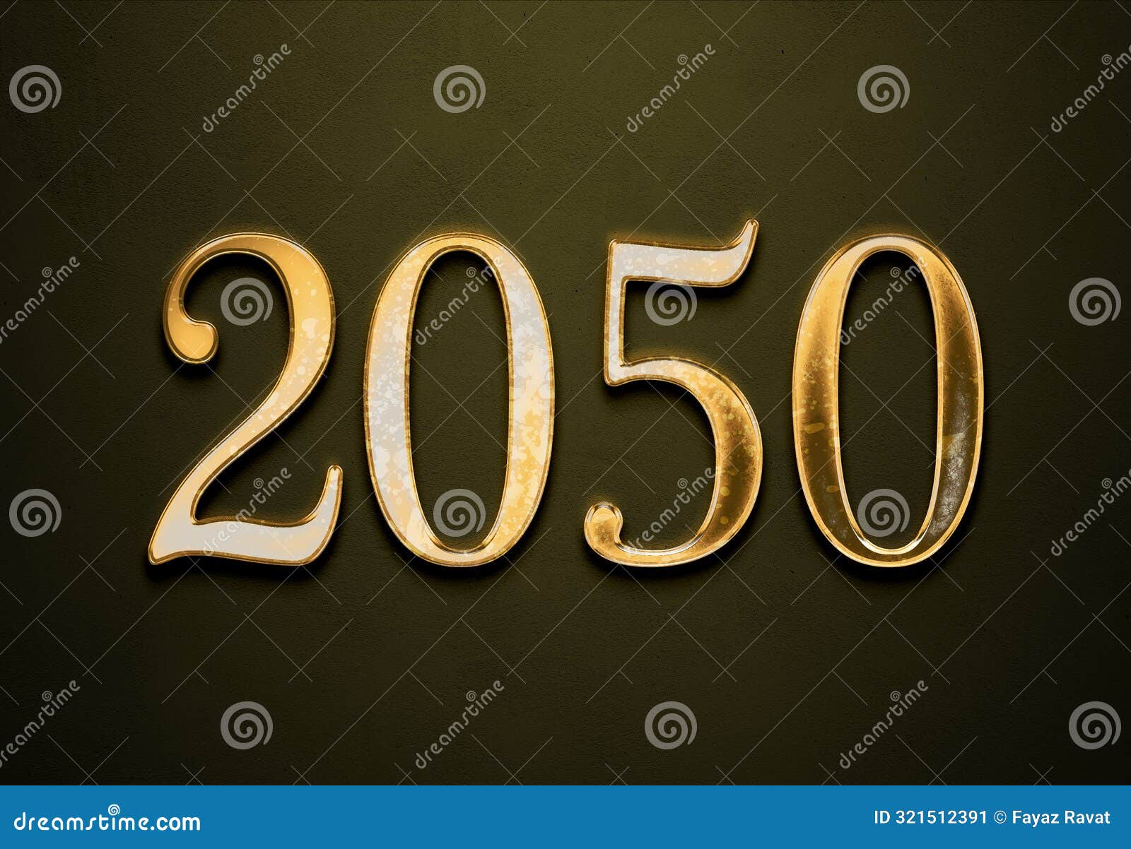 Old Gold Effect of 2050 Number with 3D Glossy Style Mockup. Stock ...