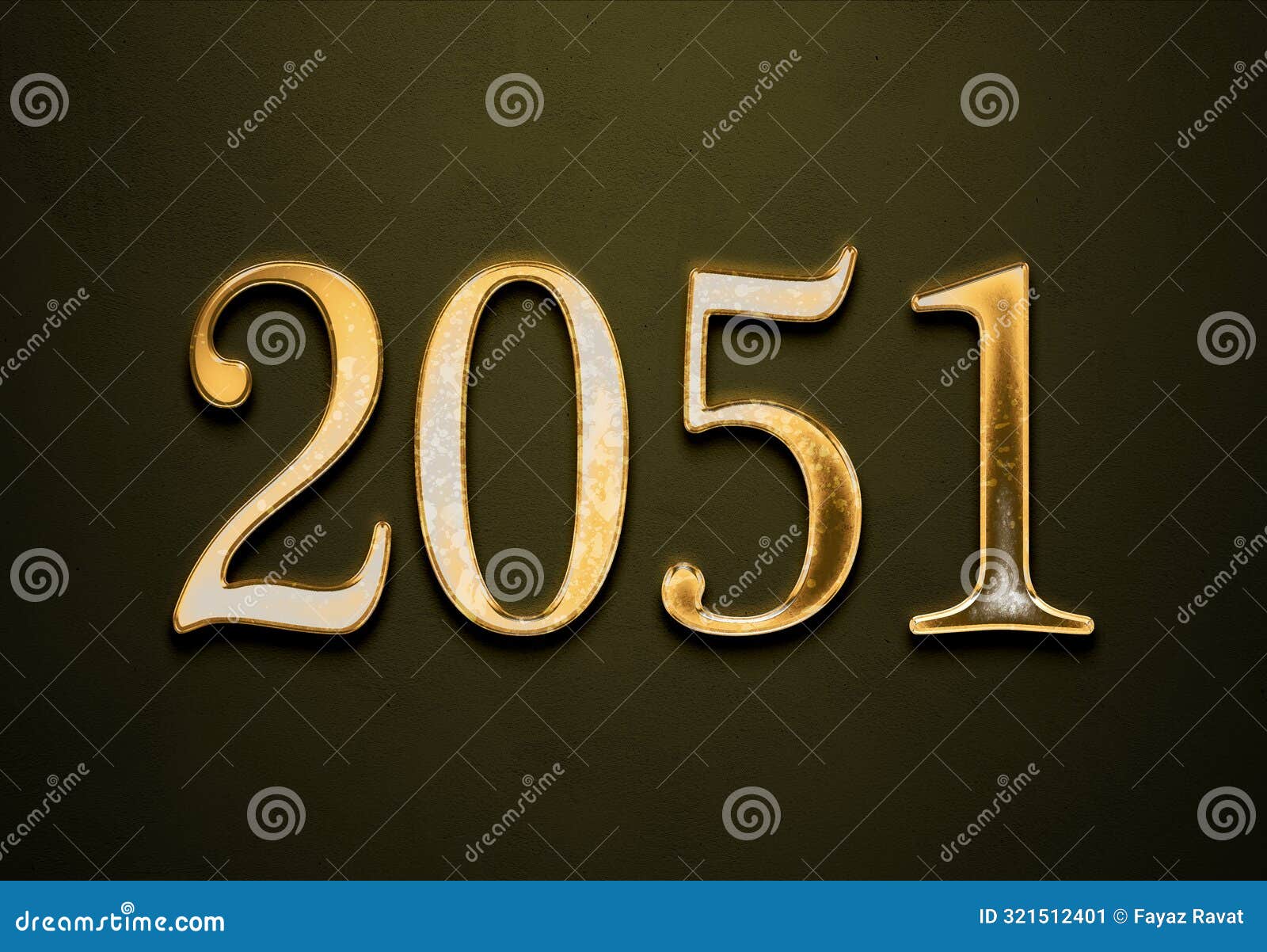 Old Gold Effect of 2051 Number with 3D Glossy Style Mockup. Stock Image ...