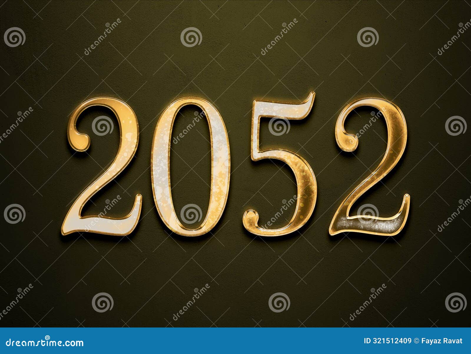 Old Gold Effect of 2052 Number with 3D Glossy Style Mockup. Stock ...