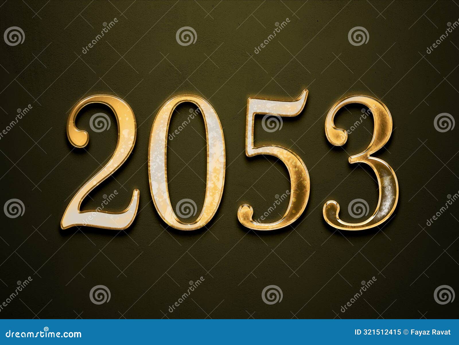 Old Gold Effect of 2053 Number with 3D Glossy Style Mockup. Stock ...