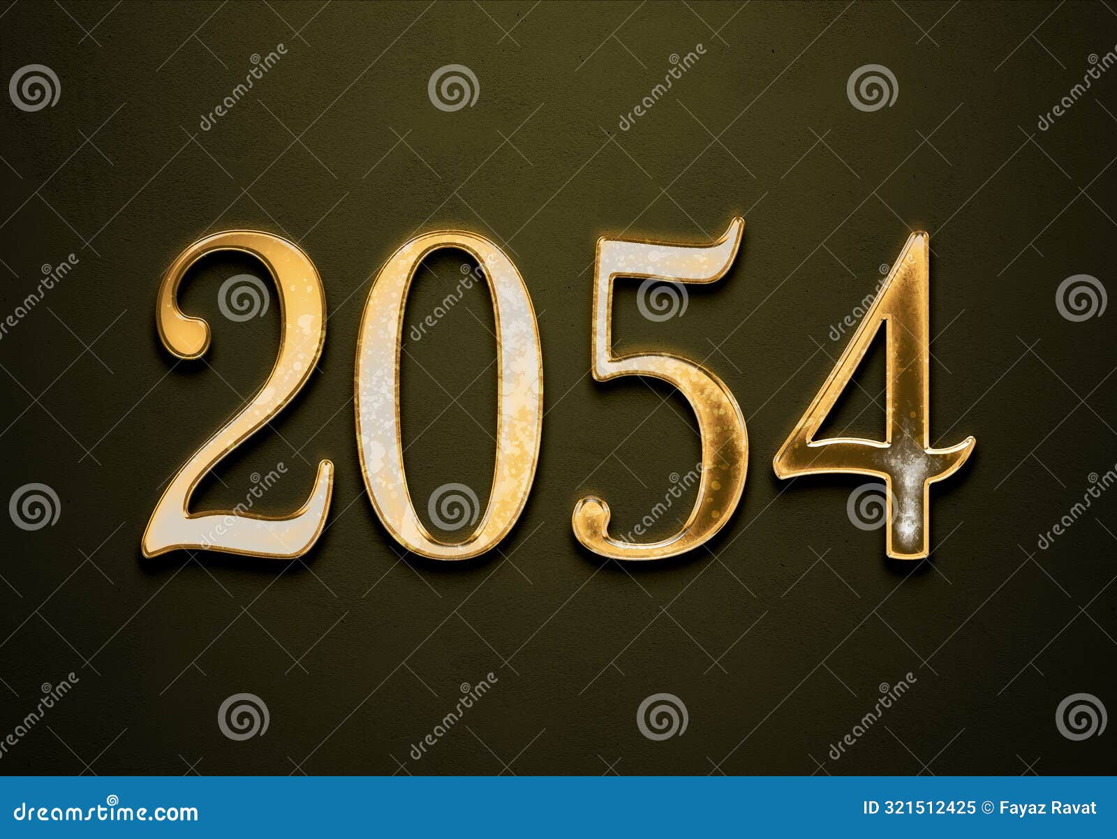Old Gold Effect of 2054 Number with 3D Glossy Style Mockup. Stock ...