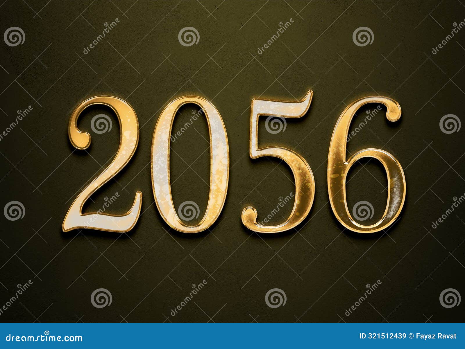 Old Gold Effect of 2056 Number with 3D Glossy Style Mockup. Stock Image ...