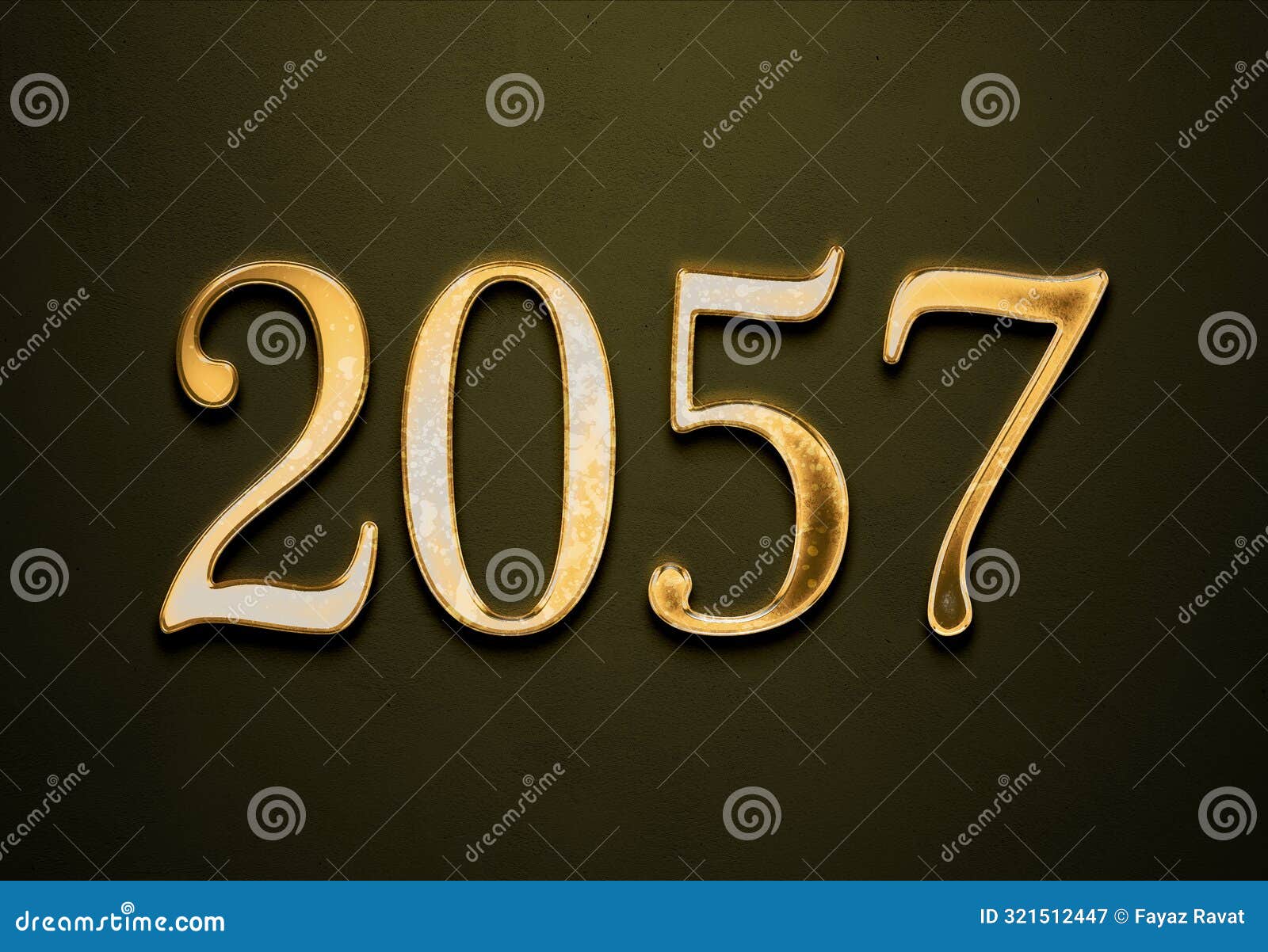 Old Gold Effect of 2057 Number with 3D Glossy Style Mockup. Stock Image ...