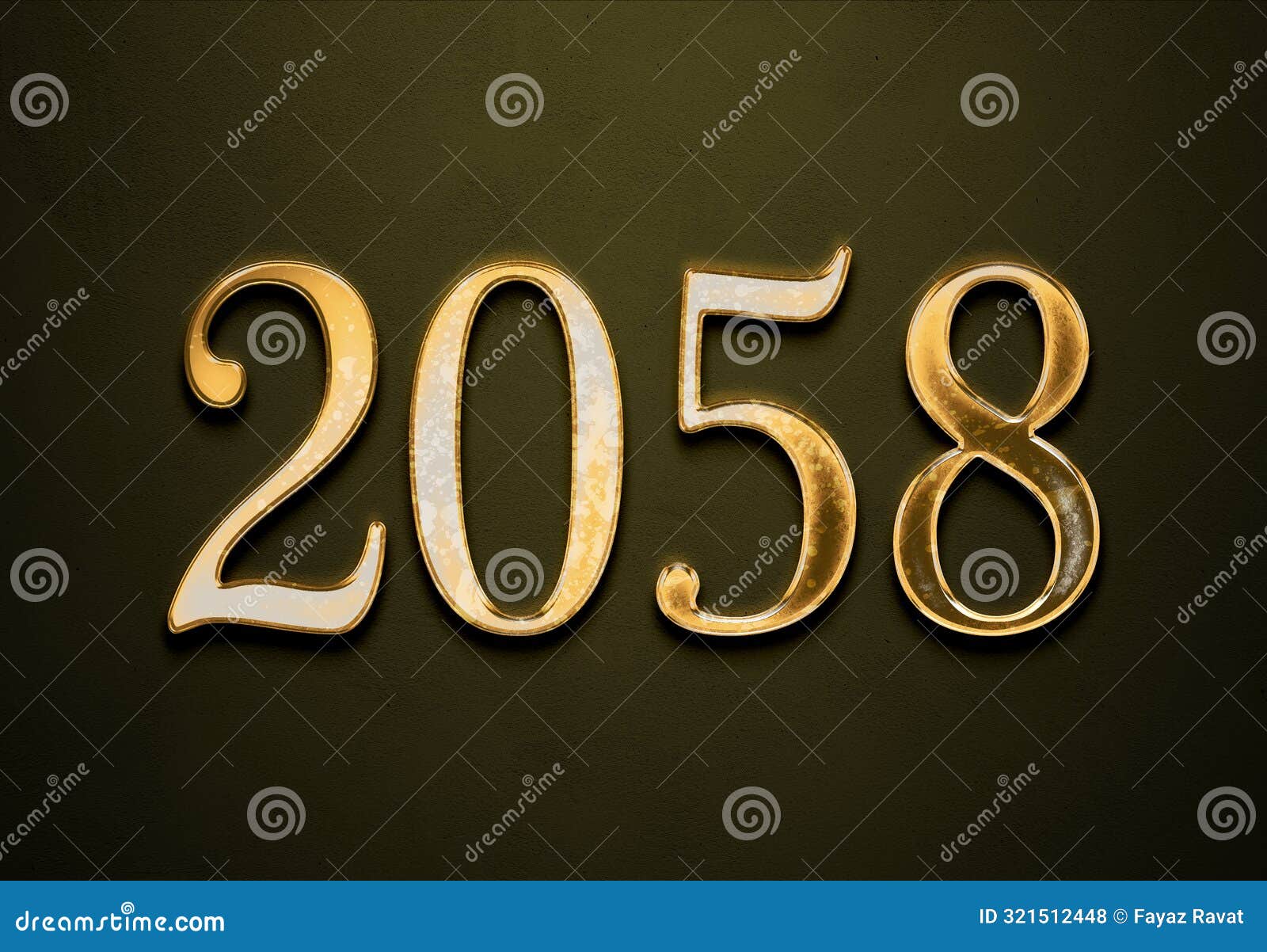 Old Gold Effect of 2058 Number with 3D Glossy Style Mockup. Stock ...