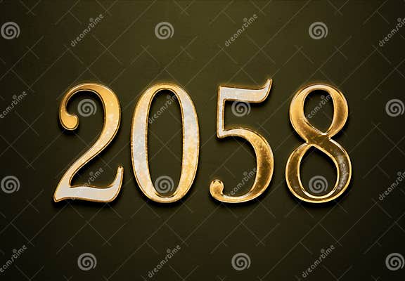 Old Gold Effect of 2058 Number with 3D Glossy Style Mockup. Stock ...