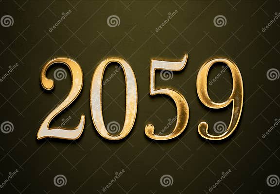 Old Gold Effect of 2059 Number with 3D Glossy Style Mockup. Stock Photo ...